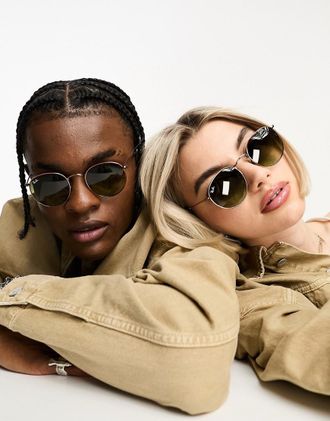 Ray-Ban Runde Sonnenbrille aus Metall in Gr&uuml;n und Braun