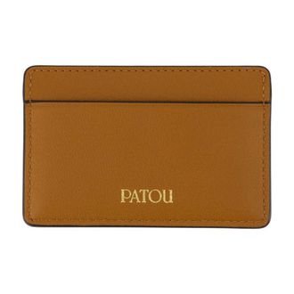 Patou Womens Colorblock Calfskin Card Case Brown Cases