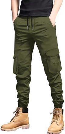 Generic Pantalon cargo &agrave; jambe droite pour homme avec plusieurs poches pour un usage quotidien, voyage, taille &eacute;lastique, pantalon durable, Vert, XXL