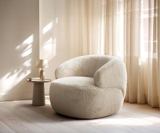 DELIFE Loungesessel Nova 88x88 cm Pl&uuml;sch Creme-Wei&szlig;, Cocktailsessel