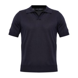 Dolce & Gabbana Seidenpoloshirt mit besticktem Logo - - Tops - Herren - Blau - L
