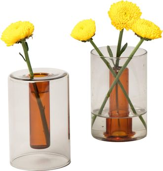 Block Design Mini-Glasvase, wendbar, Grau / Orange