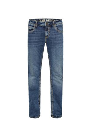 Camp David NI:CO Herren Jeans Regular Fit Used Blue | gerades Bein, mittlere Leibhöhe, Five-Pocket & Zip-Fly, kontrastreiche Steppnähte, Vintage-Waschung und kom