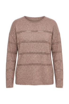 Ulla Popken Strickpullover Pullover Glitzer-Ajourstreifen Rundhals Langarm