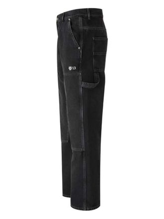 Off-white jean &eacute;vas&eacute; &agrave; coutures contrastantes - Noir