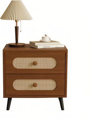 Generic Retro-Nachttisch Aus Massivholz, Beistelltisch Mit Zwei Schubladen, Einfache Installation, Bodenaufbewahrungsschrank