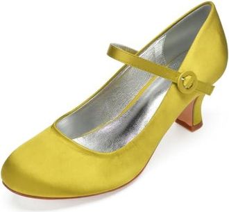 Generic Femme &Eacute;l&eacute;gant Chaussures De Mari&eacute;e Et&eacute; Rond Talons Bas Mariage Soir&eacute;e Chaussures Femmes 6.5Cm,Jaune,42 EU