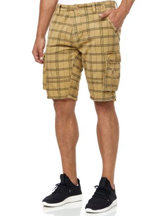 Indicode Herren Blixt Cargo Shorts mit 6 Taschen und G&uuml;rtel aus 100% Baumwolle | M&auml;nner Amber Check, 3XL