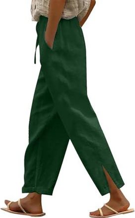 Generic Pantalon d&eacute;t&eacute; 7/8 pour femme - L&eacute;ger - Avec cordon de serrage et poches - Pantalon en coton et lin - Pantalon &eacute;l&eacute;gant et a&eacute;r&eacute; - D&eacute;contract&eacute; - Conforta