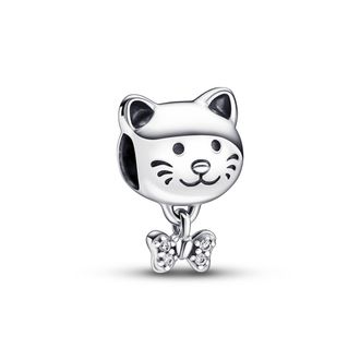 Pandora Katze & Schleife Charm aus Sterling Silber mit Zirkonia - Kompatibel mit PANDORA Moments Armb&auml;nder