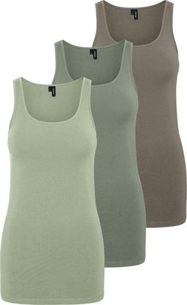 Vero Moda Damen VMMAXI My Soft Long Tank TOP GA 3PACK, Sea Spray, Reseda, Walnut, XS