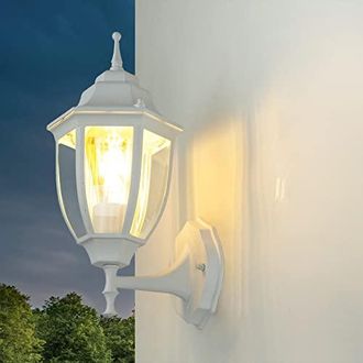Licht-Erlebnisse Applique murale extérieure debout en aluminium et verre blanc IP44 pour entrée et jardin H:35,5 cm E27 Lanterne rustique, lampe extérieure pour terras