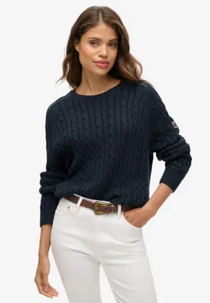 Superdry Strickpullover SLOUCHY CABLE KNIT Loose Fit, mit Rundhalsausschnitt, in normaler L&auml;nge