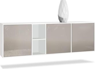 Vladon Kommode Cuba, Made in Germany, Wei&szlig; matt/Sandgrau Hochglanz - Modernes Sideboard f&uuml;r Ihr Wohnbereich - (BxHxT) 182x53x35 cm