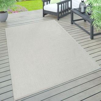 Paco Home Paco Home - Tapis Intérieur & Extérieur Terrasse Et Balcon Monochrome Structuré 140x200 cm, Ivoire
