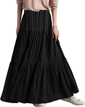 Generic Jupe plissée de grande taille pour femme - Noir - Jupe plissée pour femme - Jupe longue dété élégante - Jupe longue aérée et légère - Jupe en tulle - 