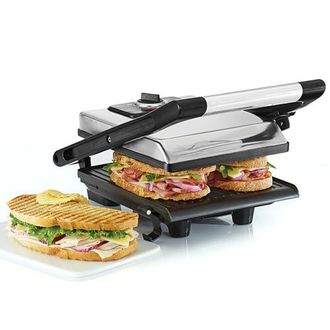 Bella Presse &agrave; panini, appareil &agrave; sandwich et grill int&eacute;rieur &eacute;lectrique avec deux plaques antiadh&eacute;sives, couvercle r&eacute;glable en hauteur et un plateau ramass