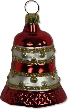 Lauschaer Glas Christbaumschmuck kleine Glocke weiß matt/rot Christbaumschmuck mundgeblasen,handdekoriert