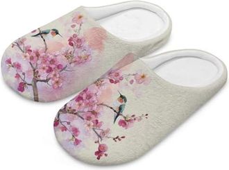 Coloranimal Pantoufles de spa pour femme - Pour chambre dh&ocirc;tes, maison - Bout ferm&eacute; - R&eacute;utilisable - Sandales dh&ocirc;tel, Plum Blossom, 38.5/39.5 EU