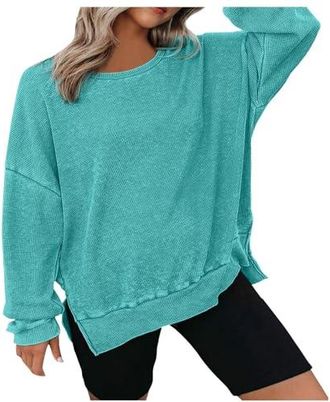 Generic YueYue Pull Femme Oversize Manches Longues Sweat-Shirt surdimensionn&eacute; col Rond D&eacute;contract&eacute; Tendance Sweat Confortables Hauts Amples Sweat Femme sans C