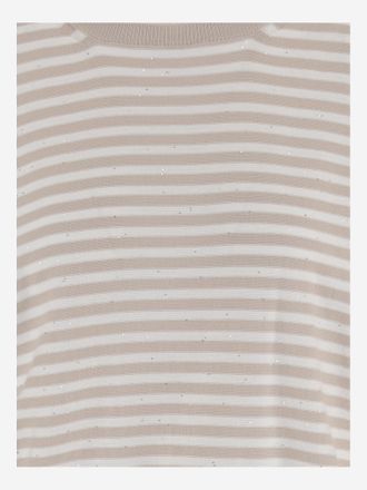 Bruno Manetti Womens Striped Cotton Sweater Beige