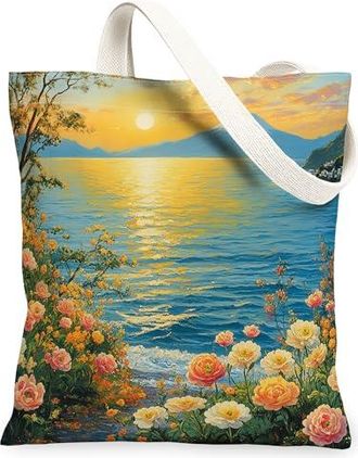 Generic Sac fourre-tout en toile de renoncule printani&egrave;re pour faire du shopping, 33 x 38,1 cm, sac d&eacute;picerie r&eacute;utilisable pour femme, motif floral, d&eacute;coratio