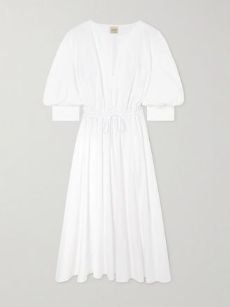 Tod's Midi-hemdblusenkleid Aus Baumwollpopeline Mit Raffungen Zum Binden - Wei&szlig;