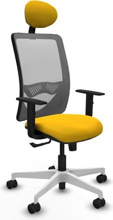 Piqueras y Crespo Telefon-Stuhl Zulema mit 1D-Armen, h&ouml;henverstellbare Lendenwirbelst&uuml;tze und festes Kopfteil, ausgestattet mit 3 Positionen, Grau/Gelb