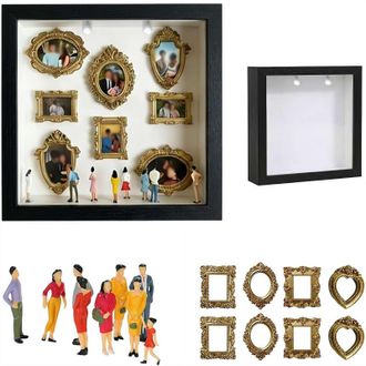 Generic DIY Mini-Museums-Silhouette-Box, Schattenbox-Rahmen-Set mit goldenen Mini-Rahmen und Figuren, personalisierte DIY-Foto-Familien-Erinnerungsvitrine mit