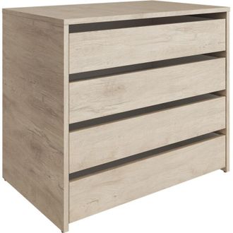 PEGANE Commode, Meuble de rangement avec 4 tiroirs coloris ch&ecirc;ne - Hauteur 61,8 x Longueur 70 x profondeur 45 cm