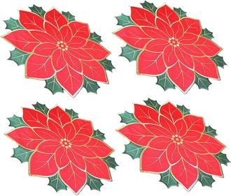 OSALADI 4st&uuml;cke Weihnachtliche Platzsets Mit Besticktem Weihnachtsstern-Motiv Isolierende Untersetzer F&uuml;r Tischschutz