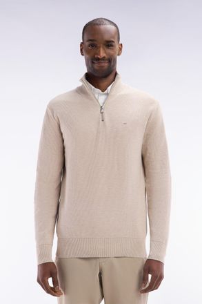 Eden Park Pull Col Camionneur En Coton Nid Dabeille Beige Coupe Droite