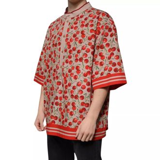 Dolce & Gabbana Mens Beige Cherry Nylon Buttoned Casual Shirt