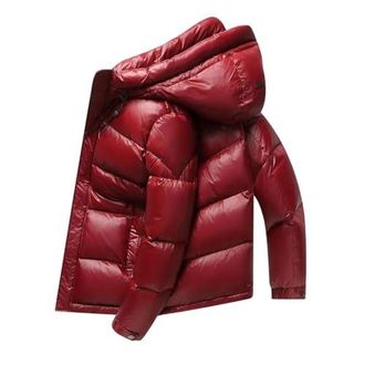 Generic Veste matelassée légère et coupe-vent en duvet de canard brillant pour homme, bordeaux, XXL