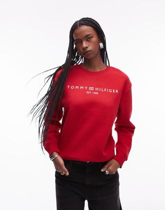 Tommy Hilfiger Sweat ras de cou en polaire - Rouge