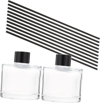 PartyKindom 50ml Glas Diffusorflasche Transparent Mit 16cm Schwarzer Duftstäbchen Aromatherapie Für Ätherische Öle Parfümflakon Leer