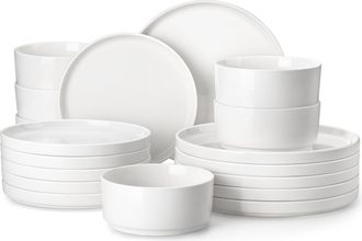 Malacasa Serie Leah, Geschirrset 12 Personen, 36-teilig Porzellan Tafelservice Kombiservice Geschirrset Cremewei&szlig;, Geschirr mit Stehrand aus 12x Dinnerteller, 