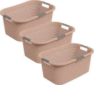 Rotho Country 3er-Set Wäschekorb 40l, Kunststoff (PP) BPA-frei, rosa, 40l (58.0 x 38.9 x 25.1 cm)