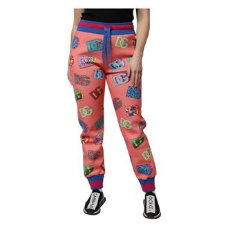 Dolce & Gabbana Femme, Pantalons, Multicolore, Taille: 38 FR Pantalon de jogging rose &agrave; monogramme logo