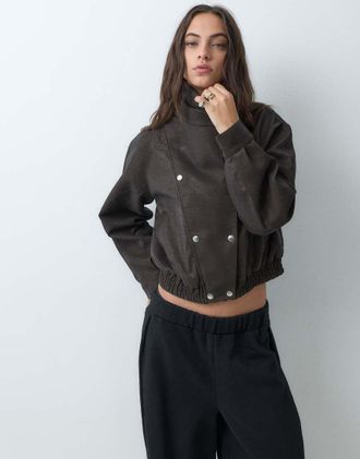 Asos Premium-Bomberjacke aus PU in Kroko-Optik, schokobraun