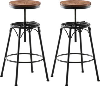 Clp 2er-Set Barhocker Beam Mit Holzsitz Und Metallgestell I Sitzhocker mit runder Sitzfl&auml;che I H&ouml;henverstellbar Drehbar, Farbe:schwarz