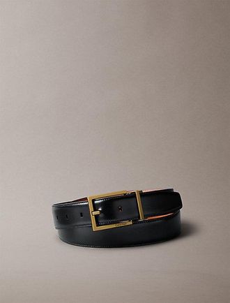 Calvin Klein Glatter Gürtel Mit Quadratischer Schnalle - Black / Ck Cognac / Old Gold - Herren - 100 cm