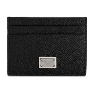 Dolce & Gabbana Homme, Accessoires, Noir, Taille: ONE Size Porte-cartes en cuir de veau avec plaque de la marque