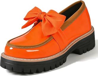 Generic Mocassins verni pour femme - Large largeur - Avec noeud - &Eacute;l&eacute;gants - Mocassins d&eacute;contract&eacute;s et confortables, Orange, 40.5 EU