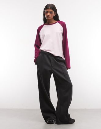 Weekday pantalon habill&eacute; large en jersey &eacute;pais noir d&eacute;lav&eacute;-Bleu