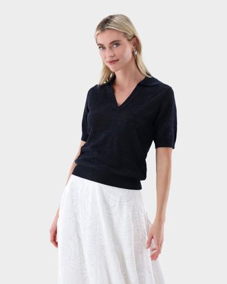 van Laack Poloshirt aus Ajoure Strick mit Palmen Design