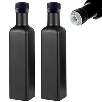 mikken Art Lot de 2 bouteilles dhuile en verre noir avec bec verseur 250 ml avec &eacute;tiquettes