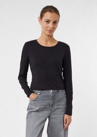 Comma Langarmshirt T-Shirt Langarmshirt aus Jersey mit Schmucksteinen