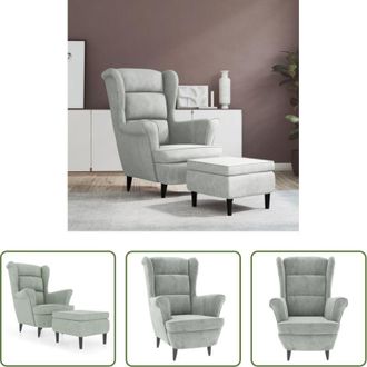 vidaXL Sessel mit Hocker - Ohrensessel mit Hocker Hellgrau Samt