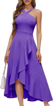 Bbonlinedress Herbstkleid Damen lang Abendkleider elegant f&uuml;r Hochzeit festliches Kleid Neckholder High Low Cocktailkleid Party Strandkleid Lavender 3XL